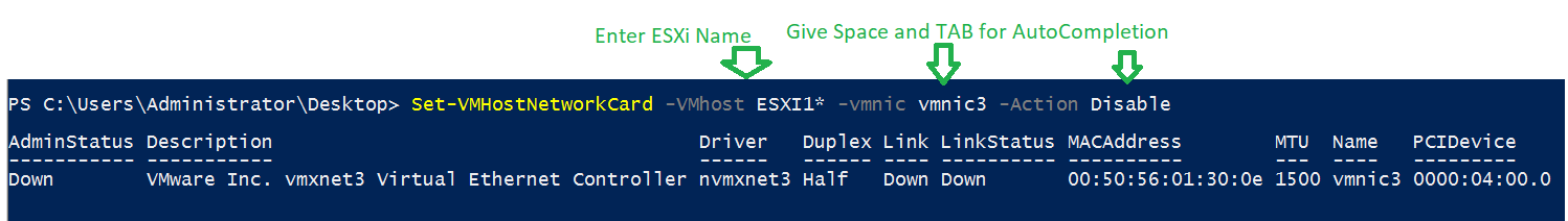 PowerCli To enable/disable the ESXi network Card – VMwareCode
