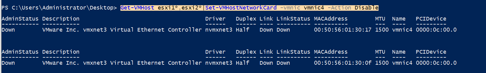 PowerCli To enable/disable the ESXi network Card – VMwareCode