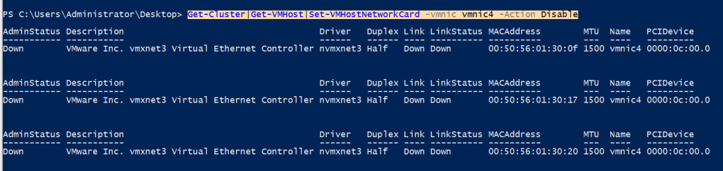 PowerCli To enable/disable the ESXi network Card – VMwareCode